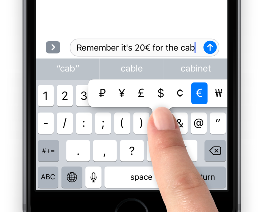 Special characters: hold keys for hidden characters | iOS 14 Guide ...