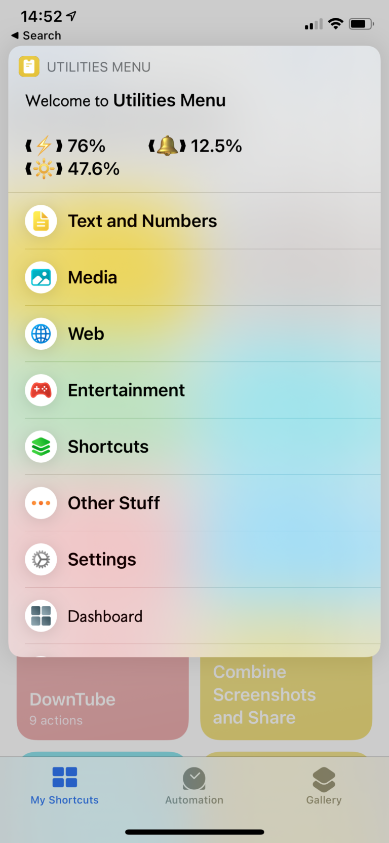 Utilities Menu – 100+ quick access iOS shortcuts - TapSmart